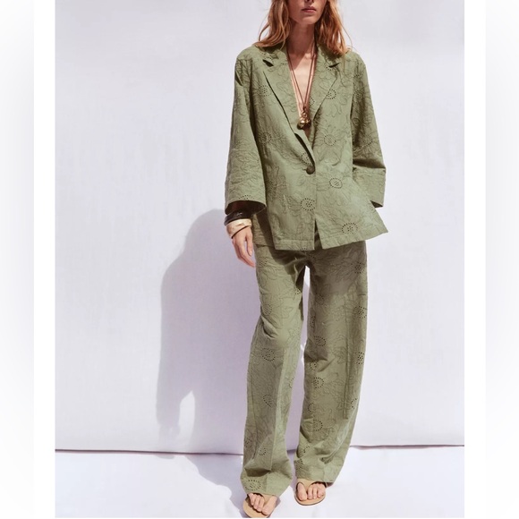 Zara | Pants & Jumpsuits | Zara 2 Piece Set Perforated Embroidery ...